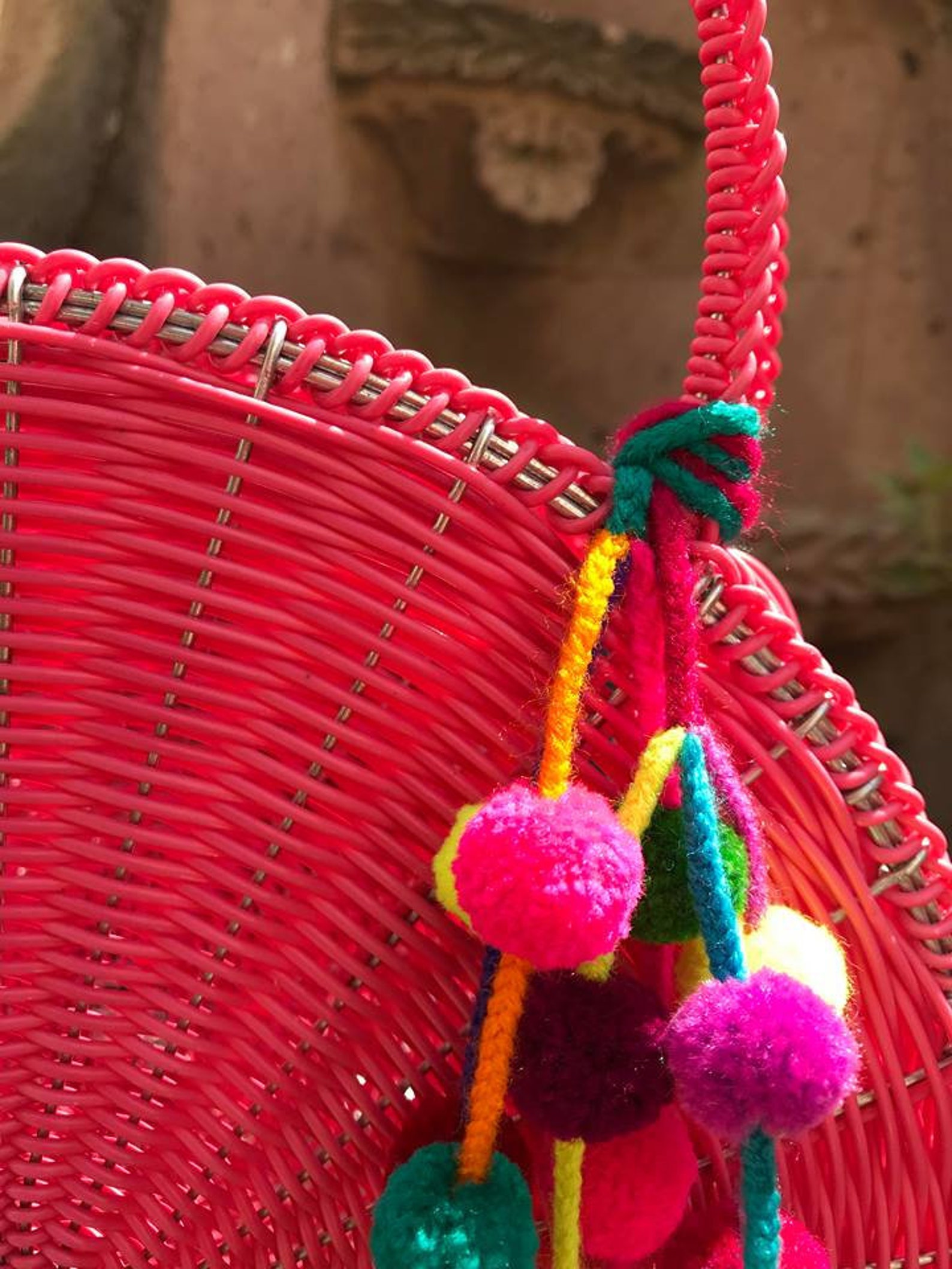 Hot Pink Round Plastic Tote Mexican Beach Tote Oaxacan - Etsy
