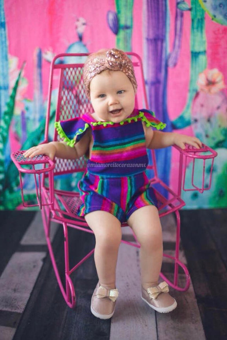 Mexican Fiesta Baby Jumpsuit First Fiesta Outfit Pom Poms - Etsy
