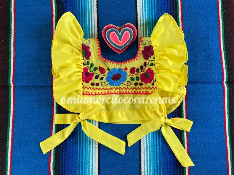 First Birthday Mexican Serape Outfit, Floral Embroidered Yellow Baby ...