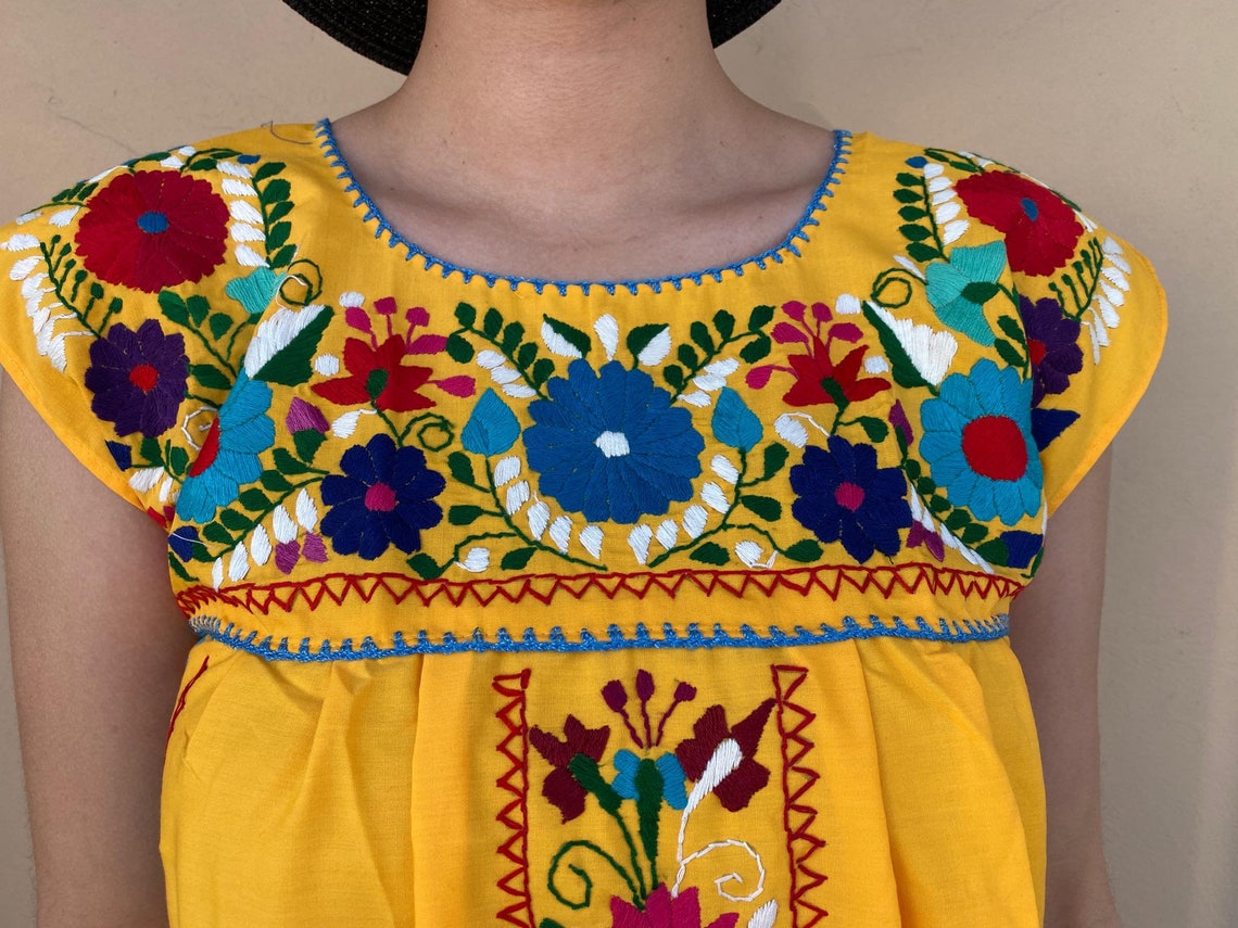 Embroidered Tunic Mexican Fiesta Dress Floral Hand - Etsy