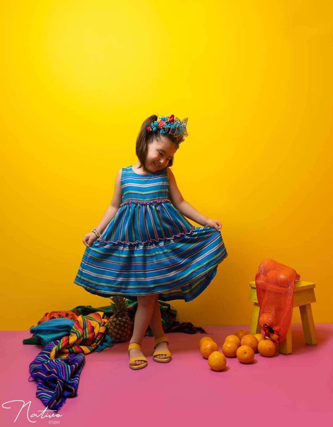 Fiesta Mexican Dress Girls, Colorful Serape Cinco De Mayo Dress ...