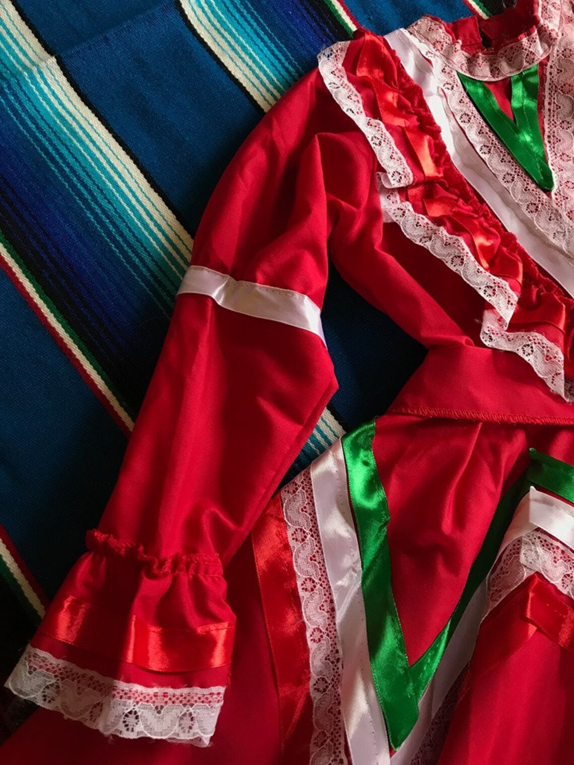 Red Tricolor Adelita Dress Mexican Jalisco Ribbon Dress - Etsy
