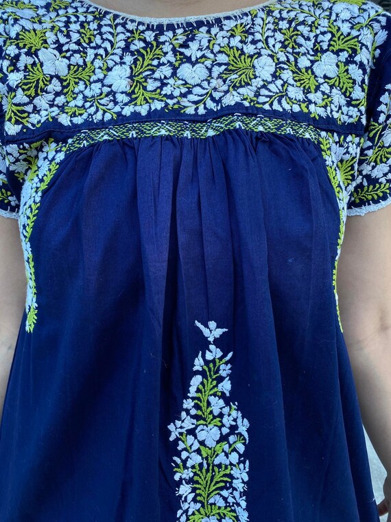 Navy blue vintage oaxacan maxi dress, floral embroide… - Gem