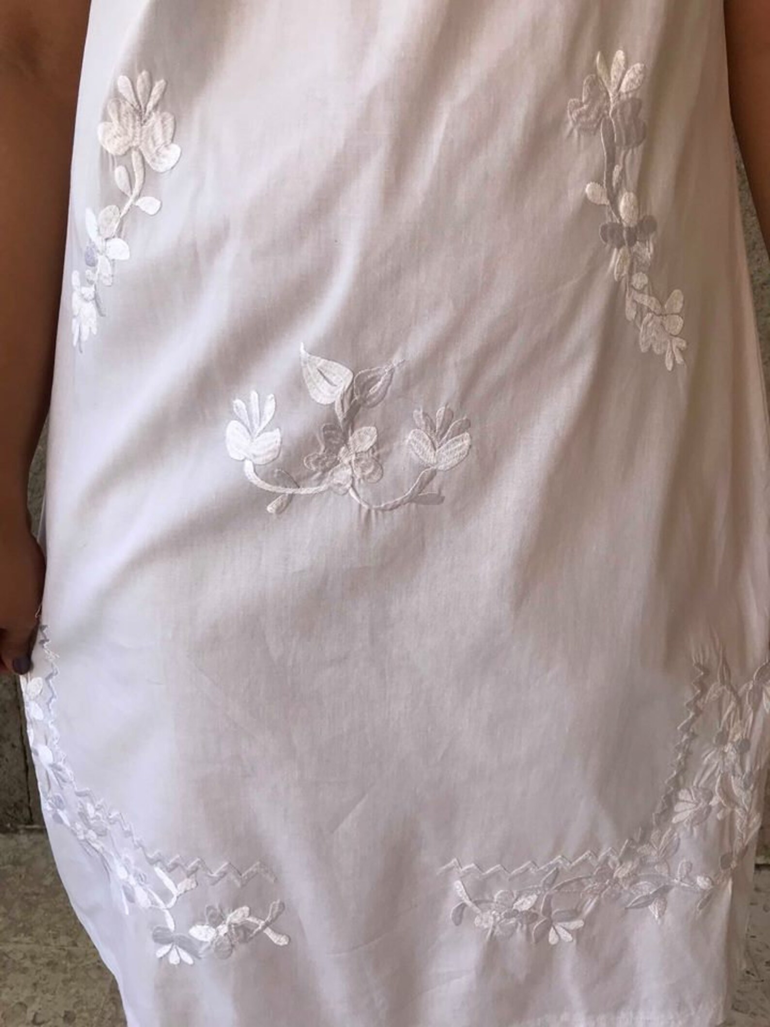 White Floral Embroidery Short Bell Sleeve Dress, Traditional Mexican ...