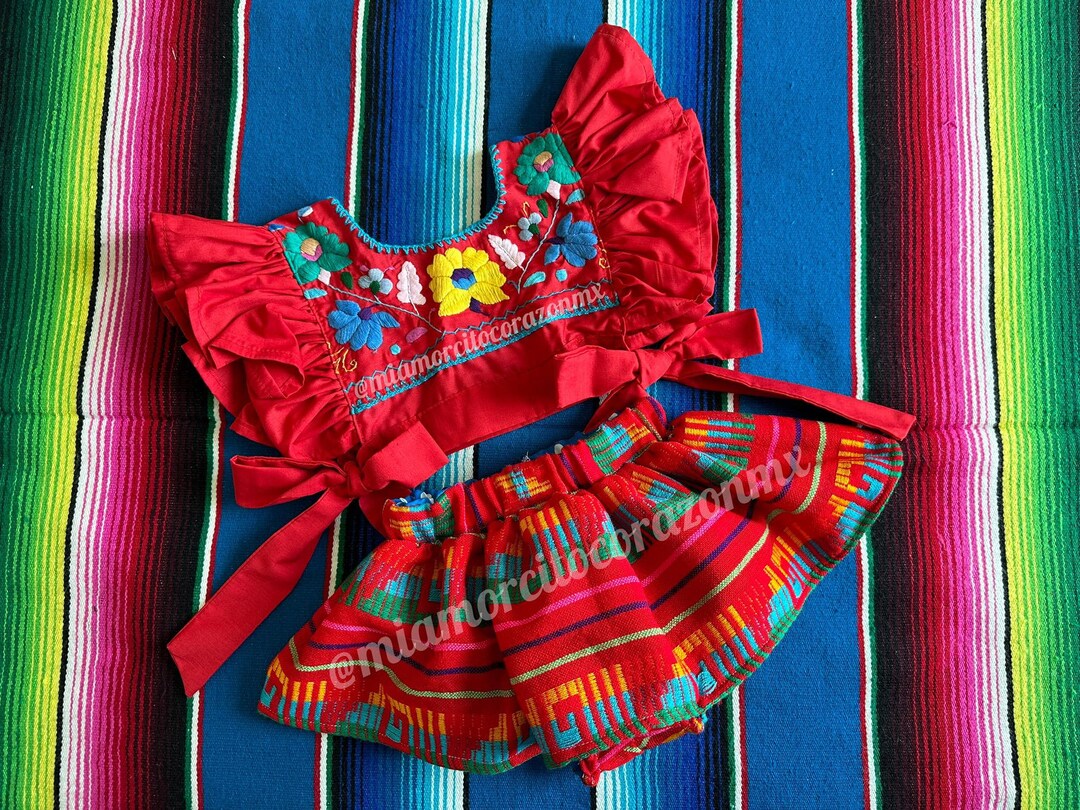 Serape Birthday Outfit, Red Mexican Skirted Bloomers, Floral ...