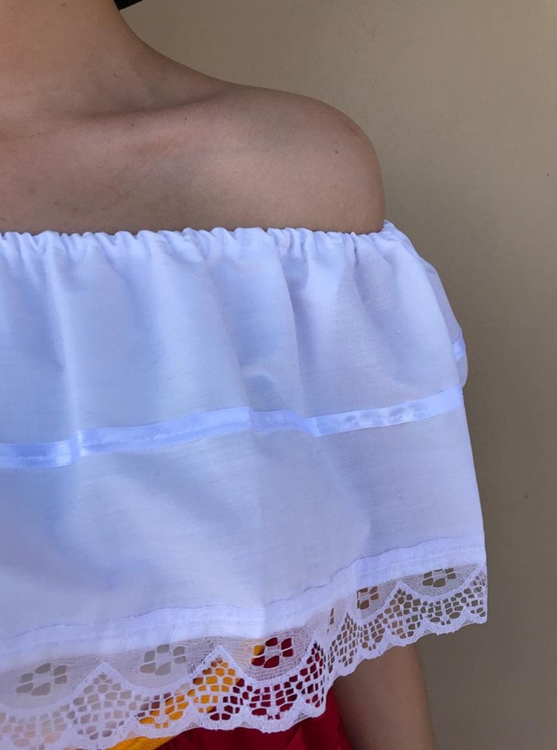 Mexican off the Shoulder Traditional Dress, Cotton Lace Peasant Blouse ...
