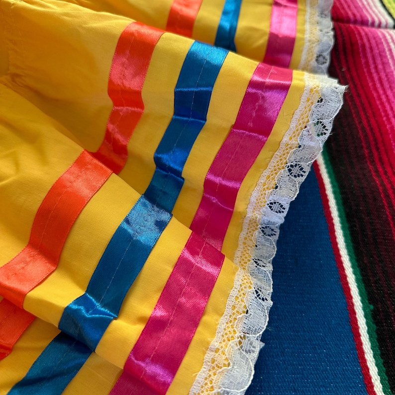 Yellow Jalisco Dress, Traditional Adelita Costume, Colurful Ribbon ...