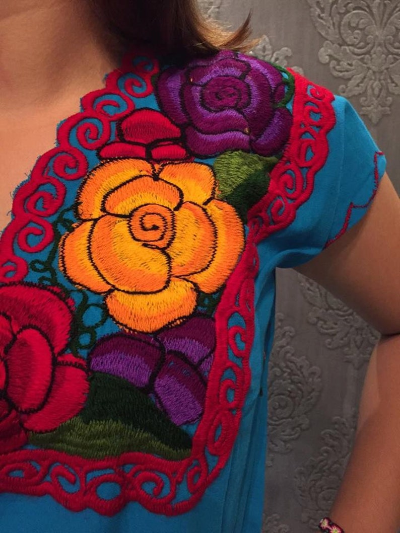 Mexican Blouse Top Embroidered Traditional Muslin Cinco De Mayo Day of ...