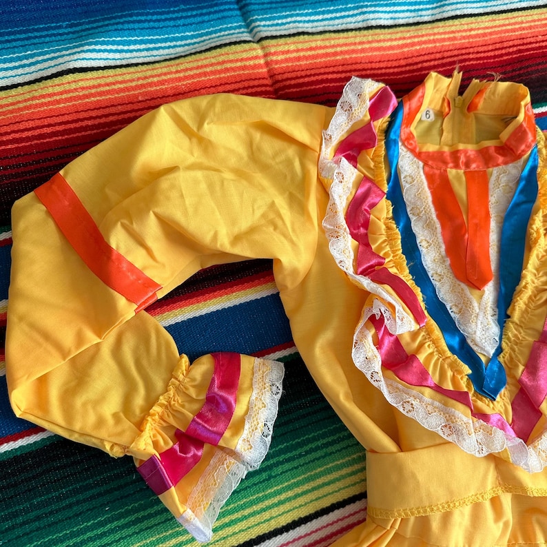 Yellow Jalisco Dress, Traditional Adelita Costume, Colurful Ribbon ...