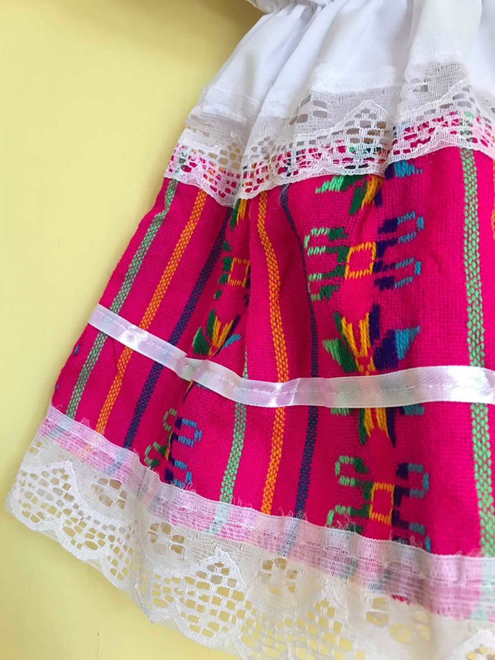 Hot Pink Serape Mexican Dress Baby off the Shoulder Lacey - Etsy