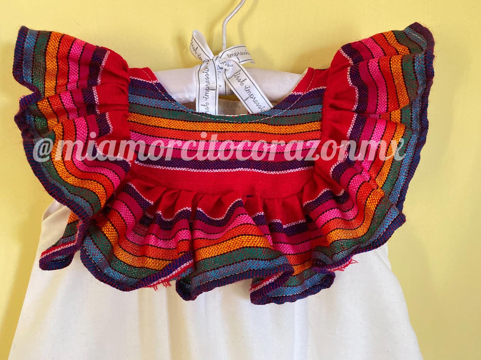 Red Striped Serape Mexican Dress for Girls, Ethnic Smock Dress ...