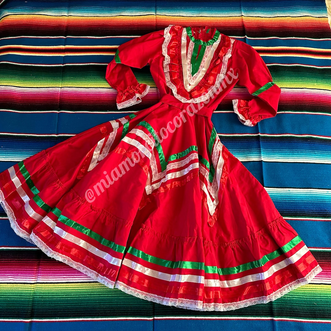 Red Jalisco Dress, Folkloric Costume - Etsy