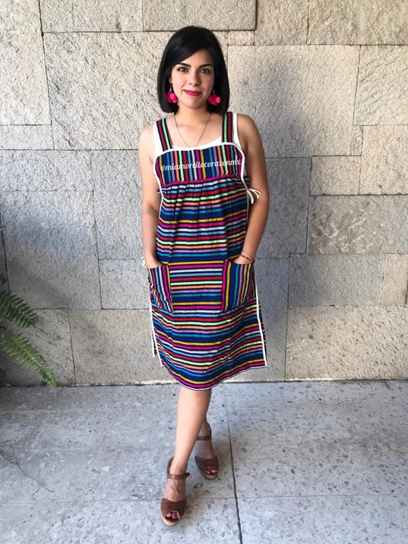 Vintage Striped Mexican Dress Women, 90s Smock Dress, Boho Hippie ...