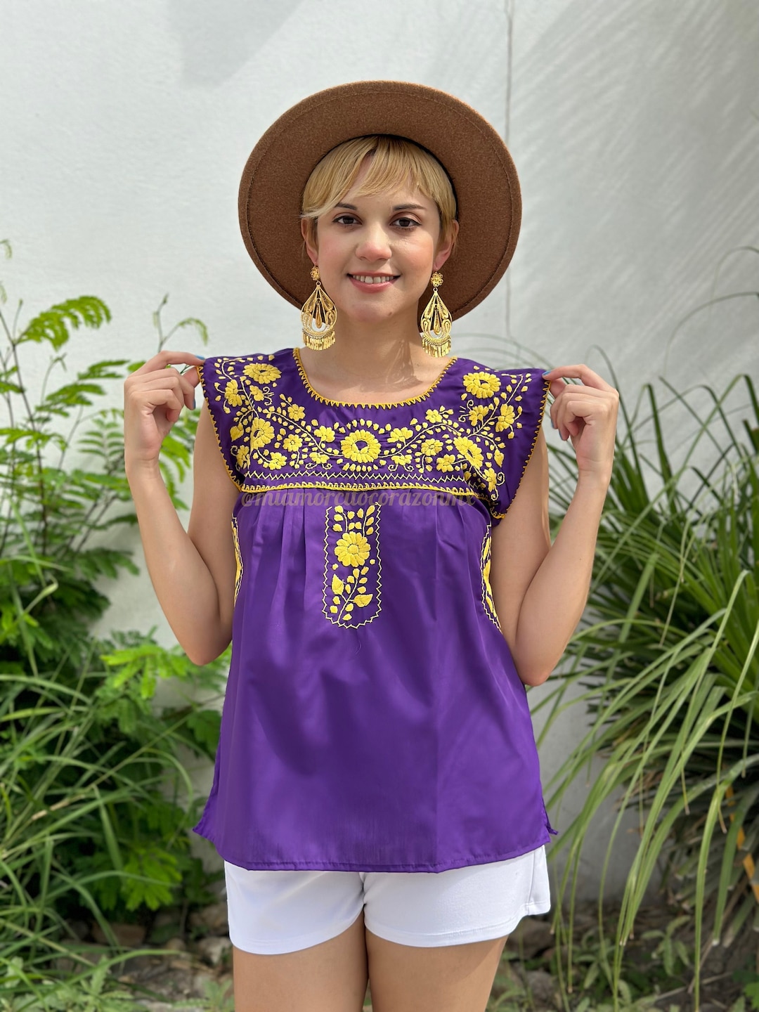 Purple and Yellow Game Day Top, Floral Handembroidery, Game Day Style ...