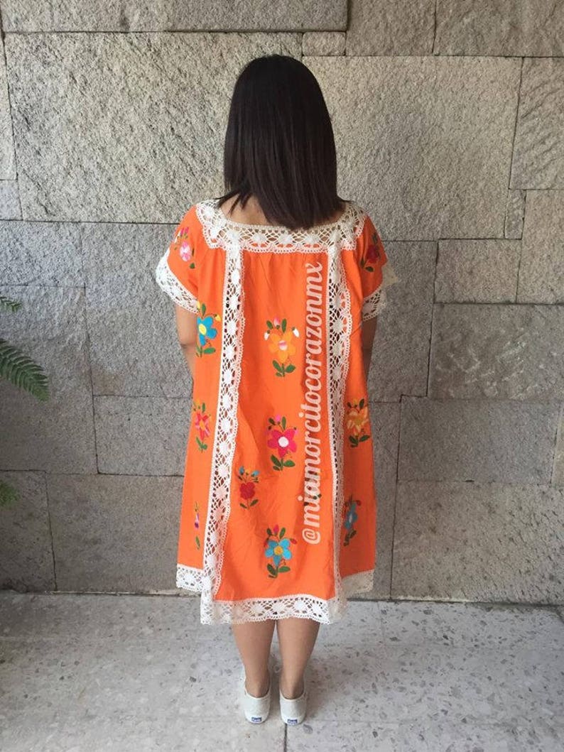 Orange Vintage Mexican Dress 90s Mexican Tunic Floral - Etsy