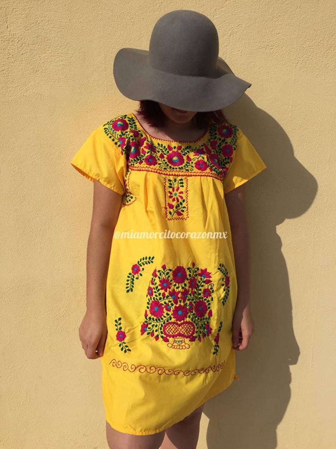 Yellow Embroidered Summer Dress, Floral Embroidery Sundress, Fiesta ...