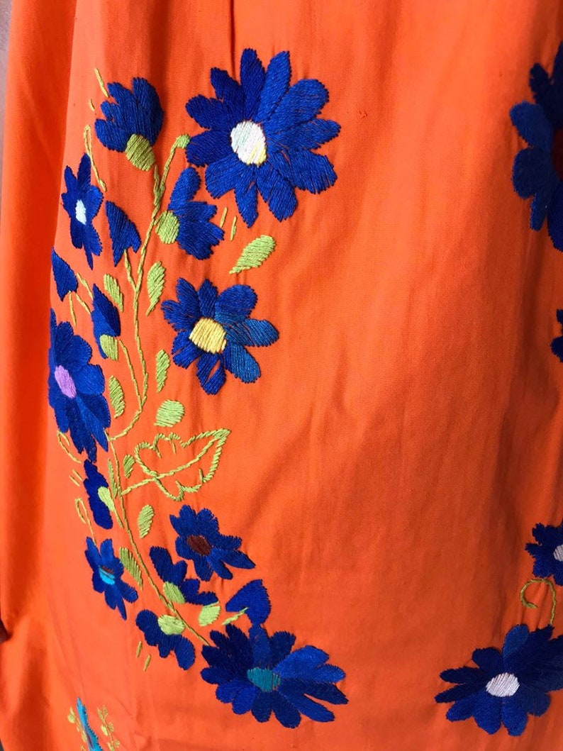 Floral embroidery vintage orange maxi dress colorful mexican | Etsy