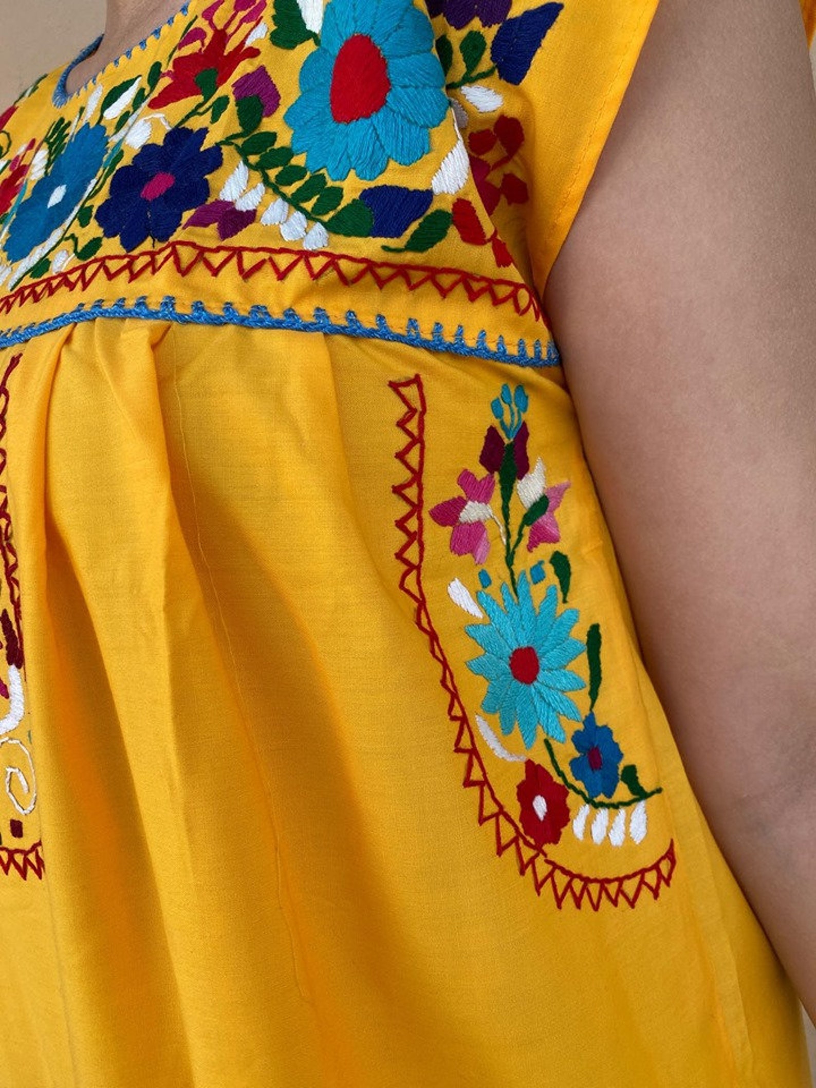 Embroidered Tunic Mexican Fiesta Dress Floral Hand - Etsy