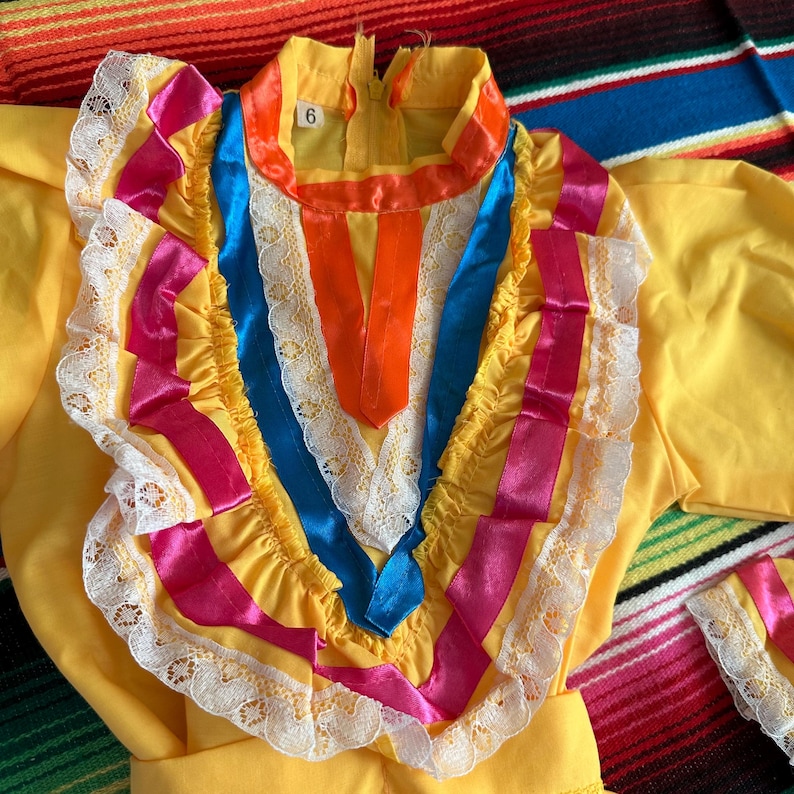 Yellow Jalisco Dress, Traditional Adelita Costume, Colurful Ribbon ...
