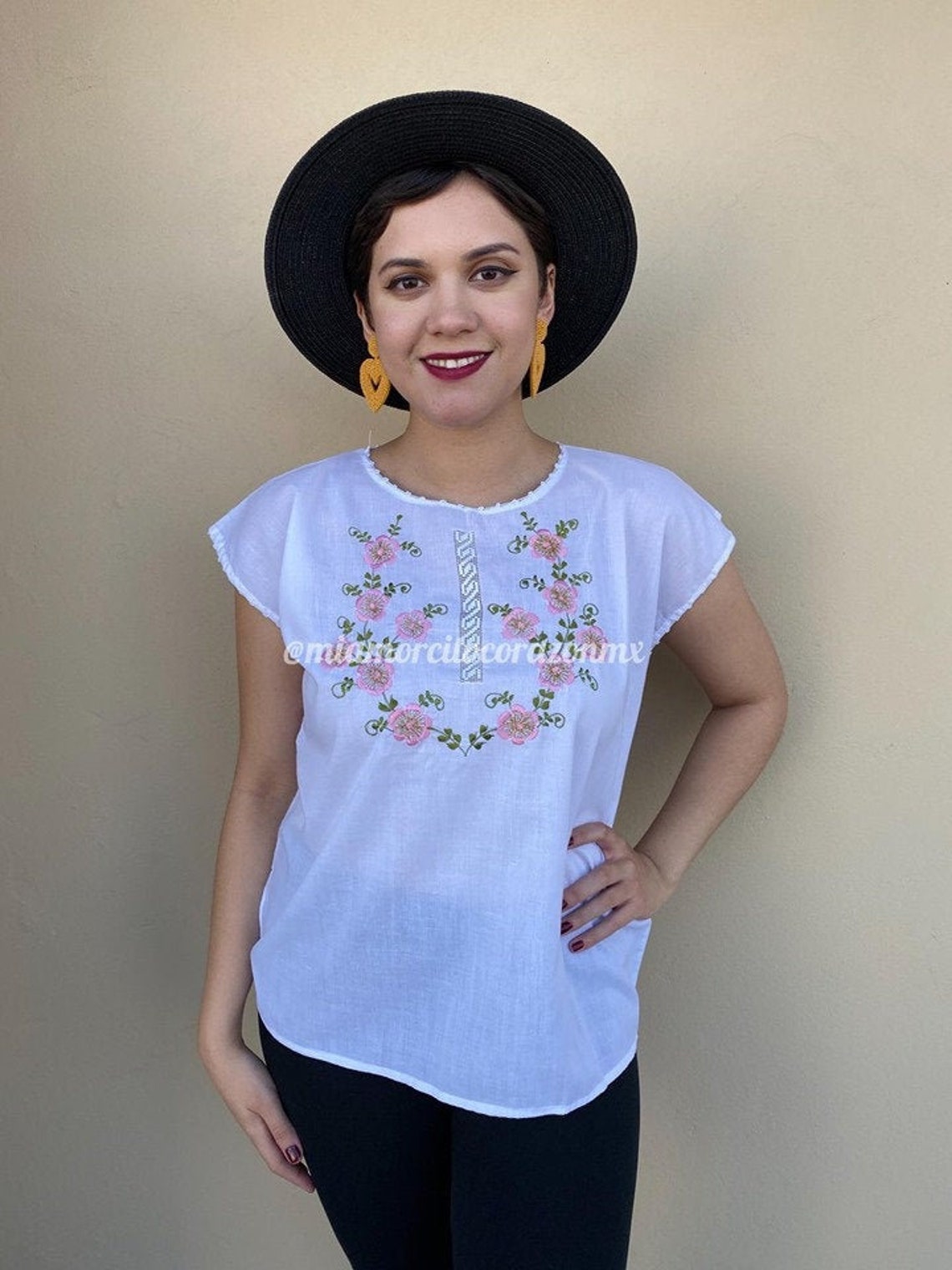 Traditional Mexican Blouse, Embroidered Top, Fretwork, Bohemian Style ...