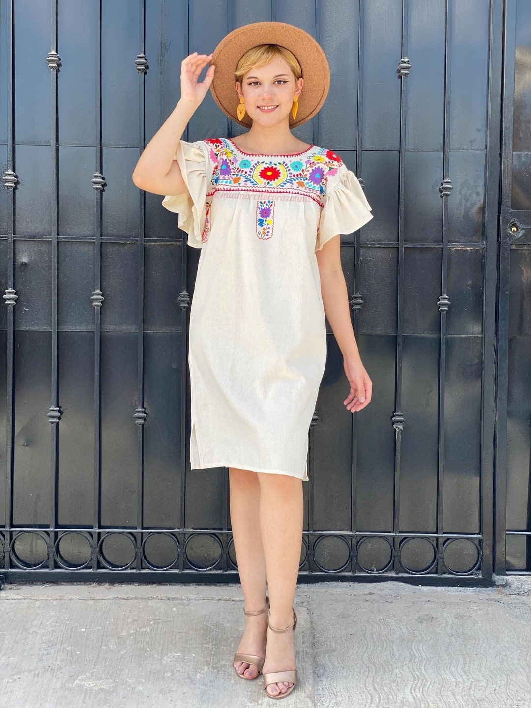 Embroidered Mexican Dress Women, Floral Peasant Tunic, Fiesta Themed ...