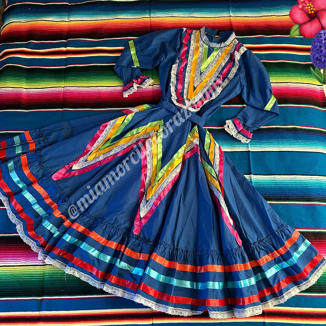 Blue Jalisco Dress, Folkloric Costume - Etsy
