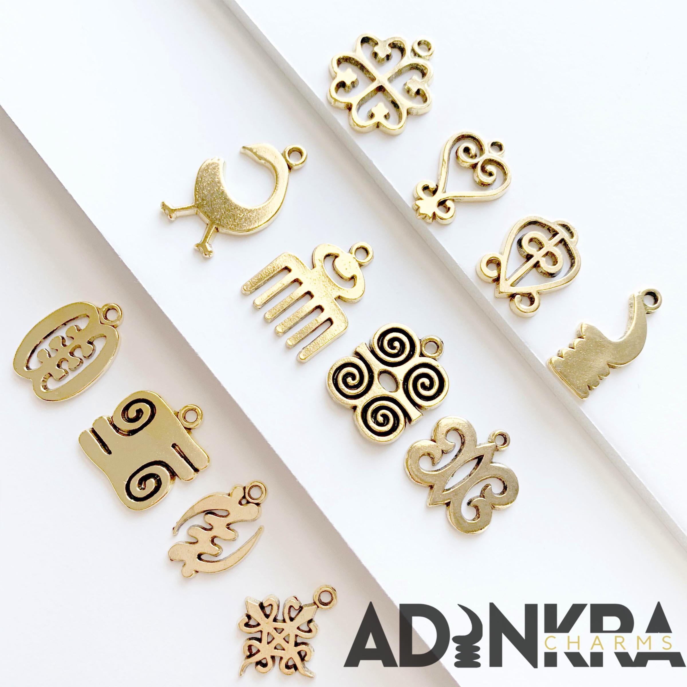 Set of 24 Luxurious 18k Antique Gold Plated Adinkra Charms - "add ...