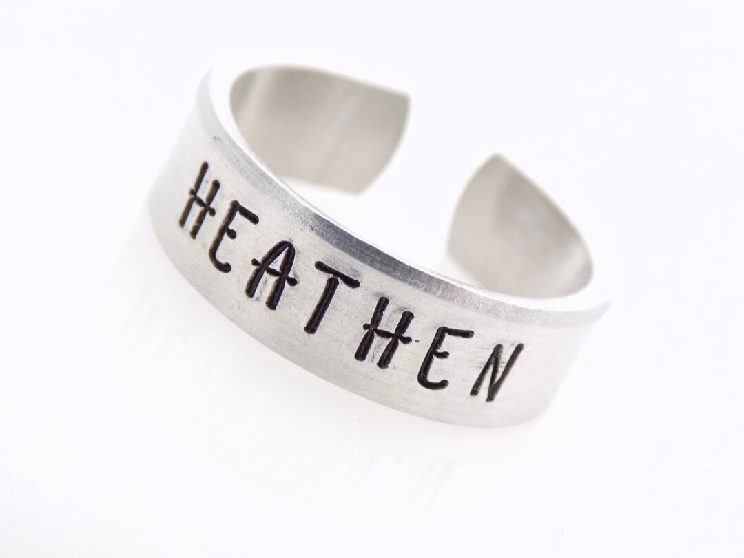 Heathen Adjustable Aluminum Ring, Free Thinker Jewelry, Hand Stamped ...
