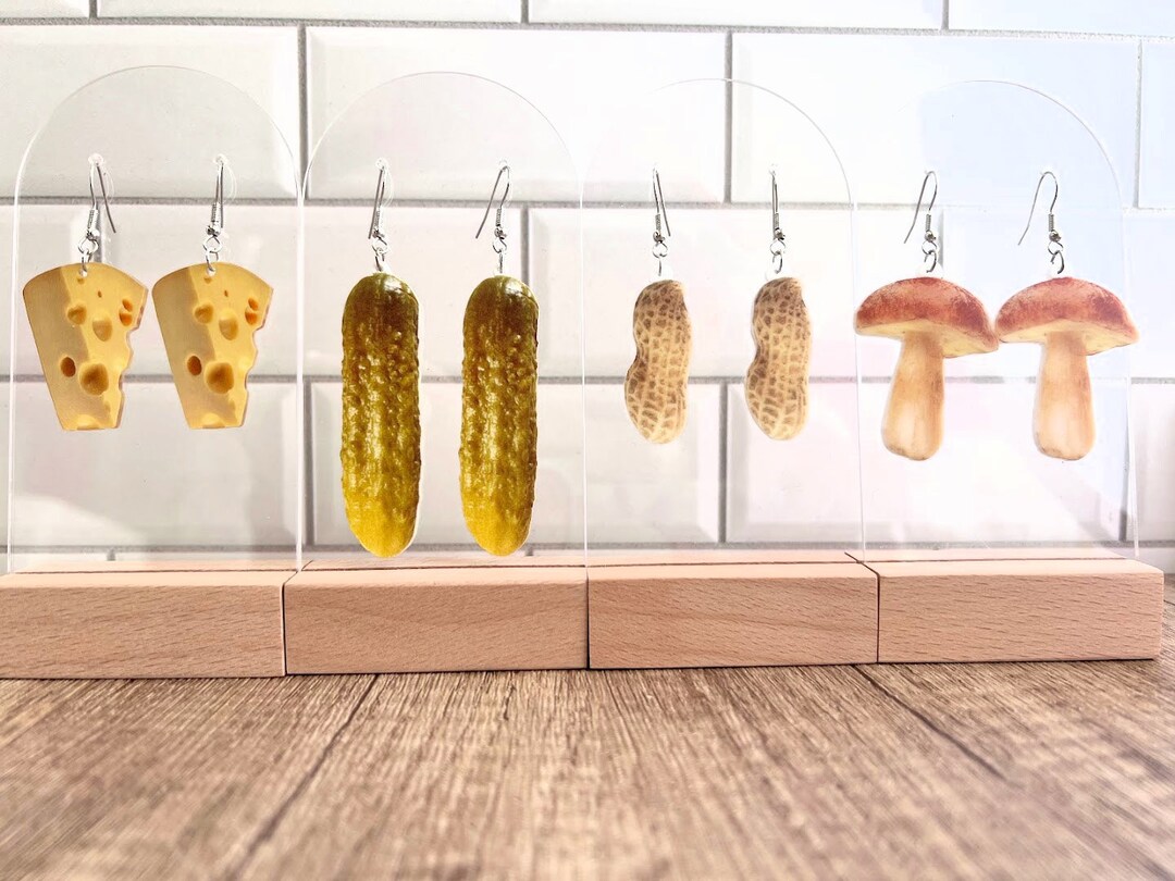 Realistic 2d Pickle, Cheese, Mushroom or Peanut Earrings - Etsy