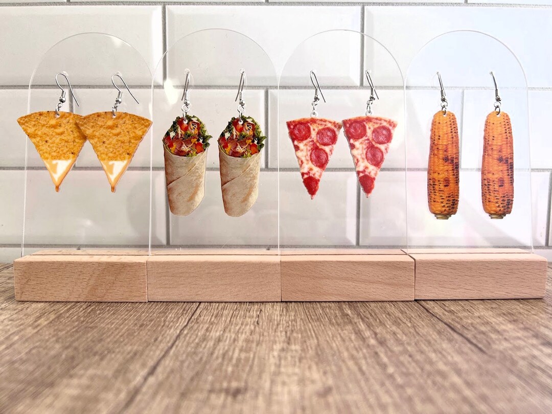 Realistic 2d Pepperoni Pizza, Nacho, Corn or Wrap Slice Dangle Earrings ...