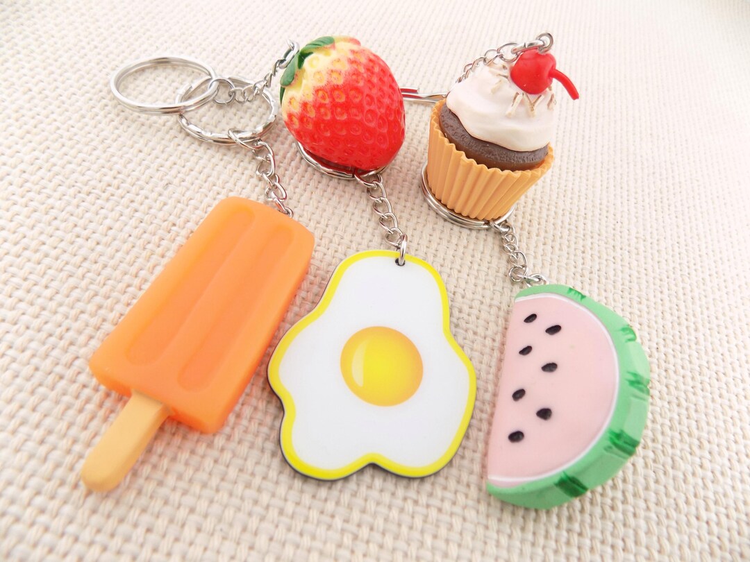 Snack Food Themed Keychains, Choose One, Cupcake, Watermelon ...