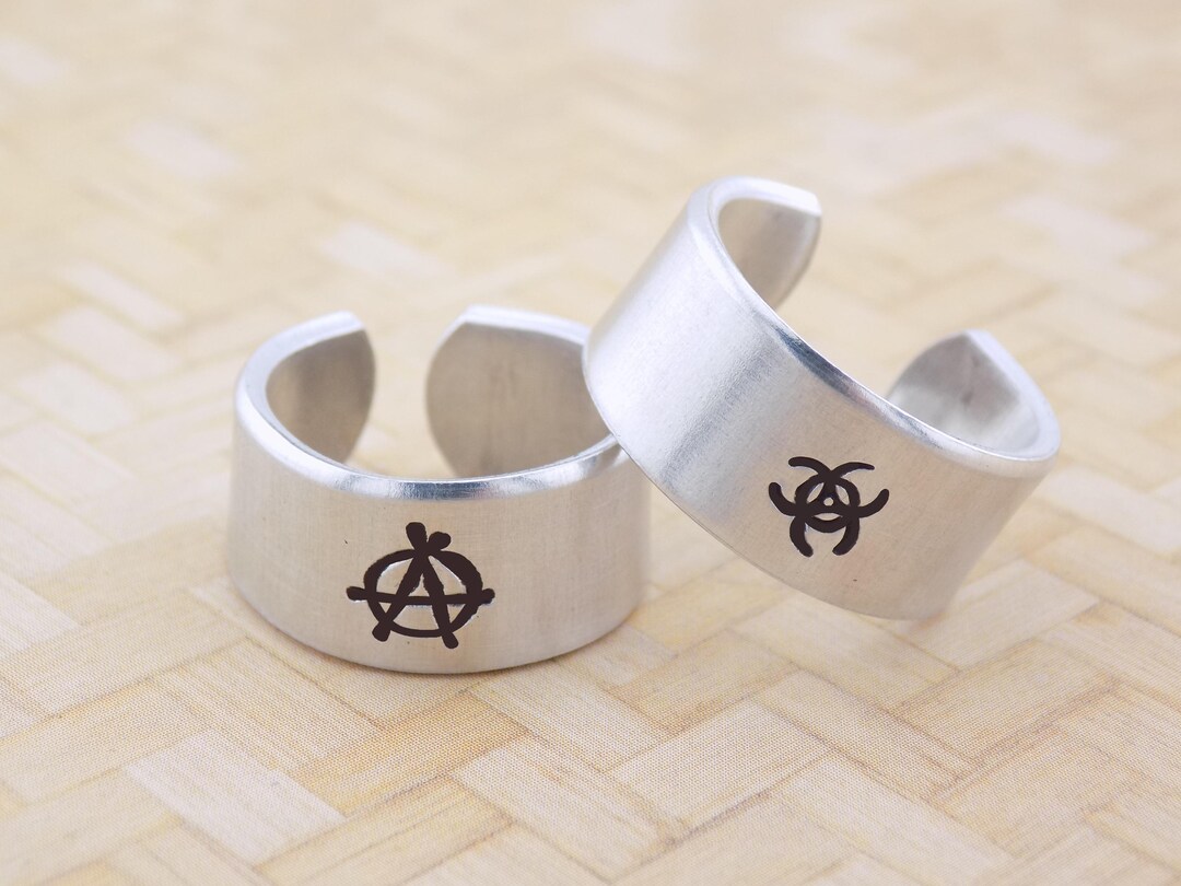 Handstamped Anarchy/biohazard Ring: Adjustable Punk Rocker Jewelry - Etsy