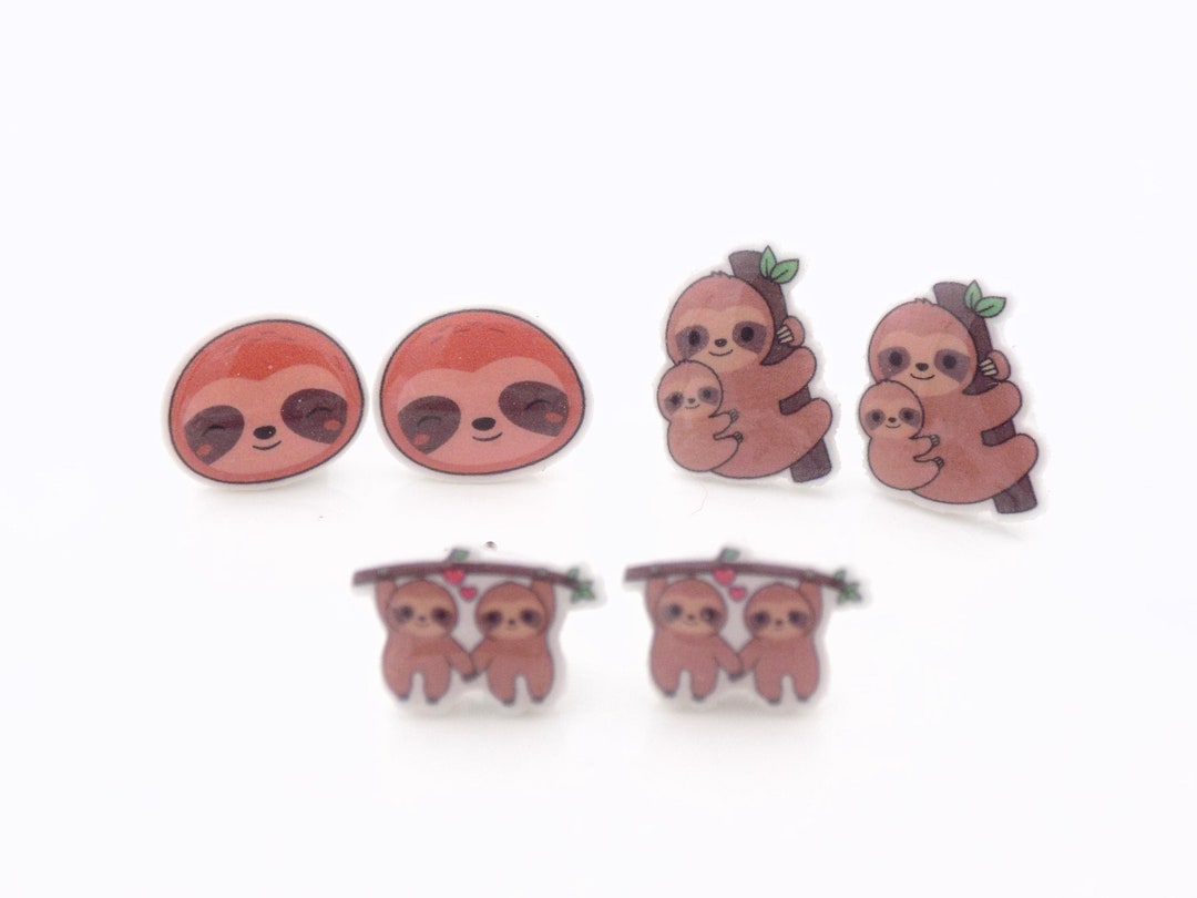 Sloth Earrings Adorable Sloth Jewelry Sloth Mom and Baby Sloth Couple ...