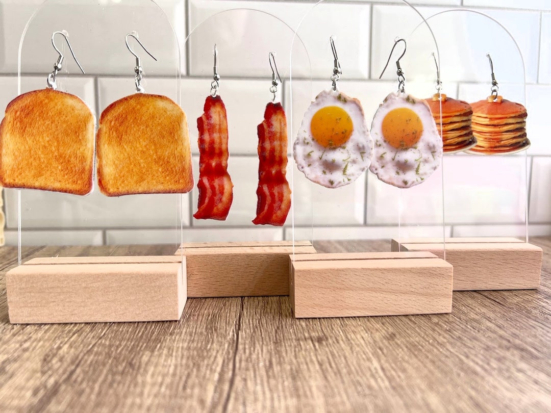 Realistic 2d Crispy Bacon, Eggs, Toast or Pancakes Dangle Earrings for ...