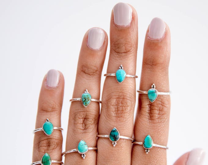 Pear Turquoise Ring, Dainty Stacking Ring, Forget Me Not Ring - Etsy