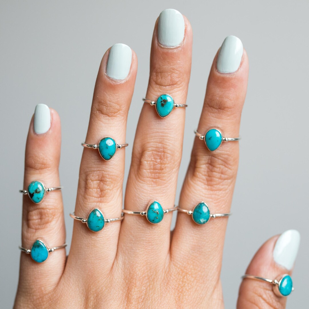Pear Turquoise Ring, Minimalist Silver Ring - Etsy