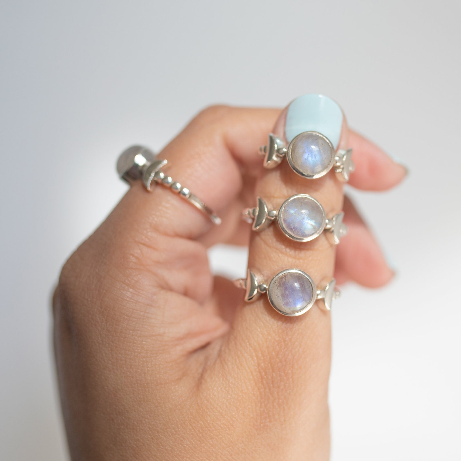 Round Moonstone Half Moon Sterling Silver Ring Boho - Etsy
