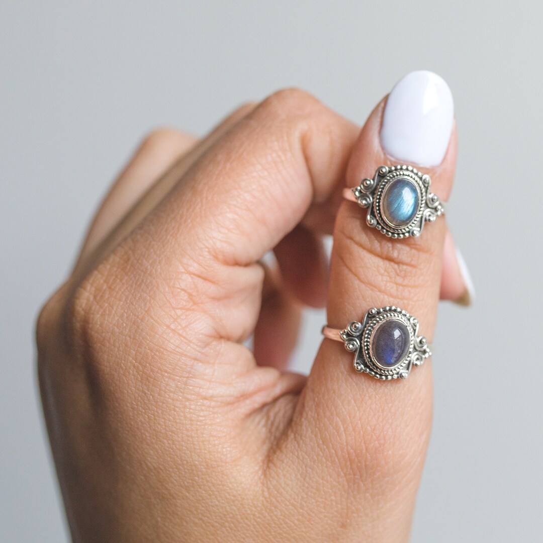 Oval Labradorite Ring, Boho Silver Ring - Etsy