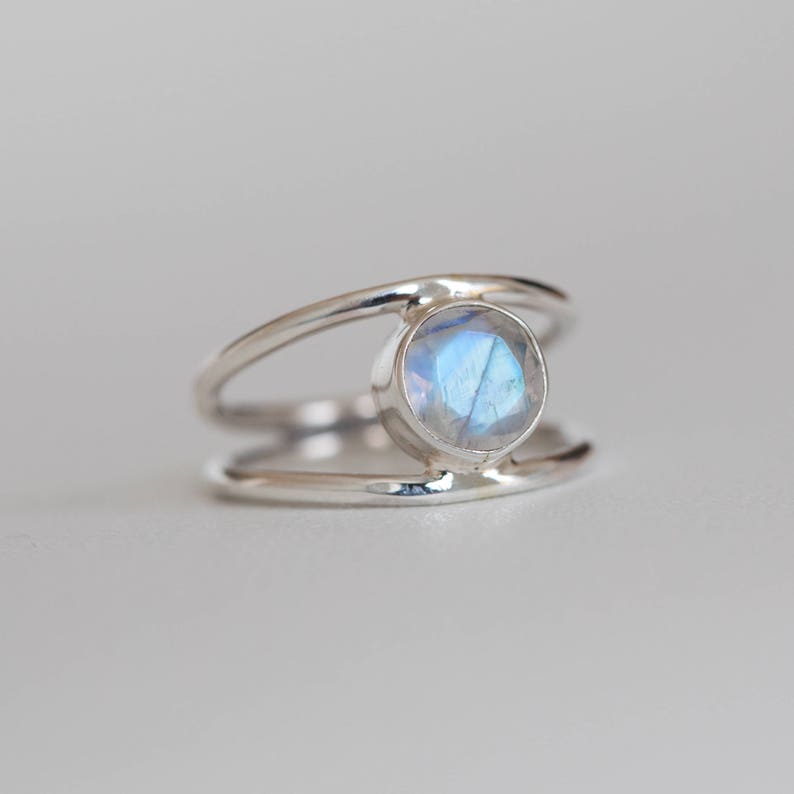 Faceted Moonstone Ring Delicate Silver Ring | Etsy