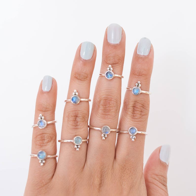 Tiny Moonstone Ring Round Blue Moonstone Ring - Etsy