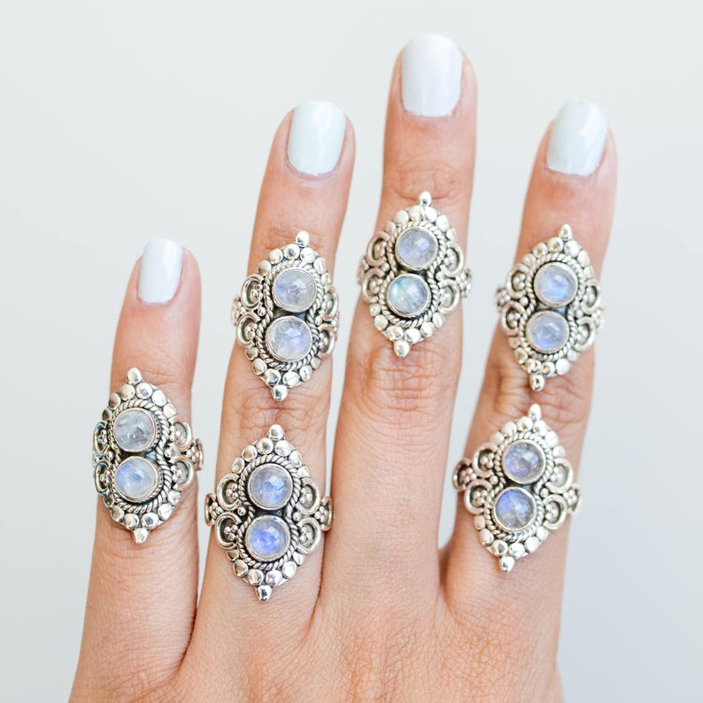 Round Moonstone Ring Silver Cocktail Ring - Etsy