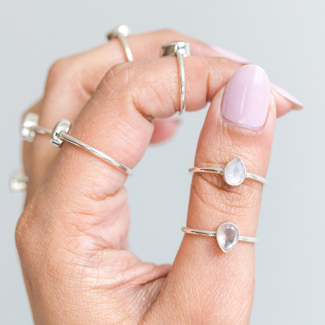 Natural Rose Quartz Ring, Teardrop Stone Ring in Sterling Silver - Etsy