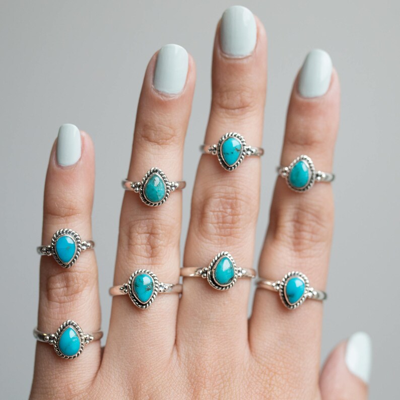 Pear Turquoise Ring Natural Stone Ring - Etsy