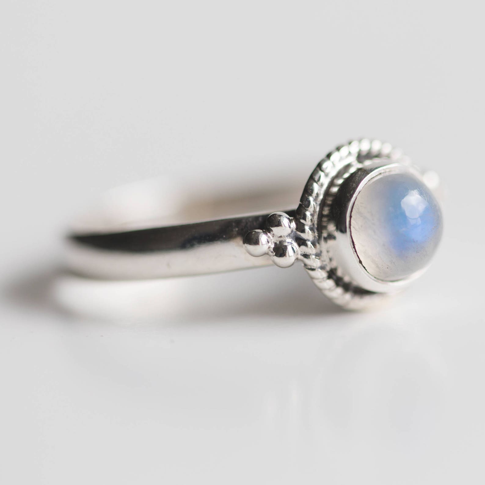 Round Moonstone Ring Silver Stacking Ring | Etsy