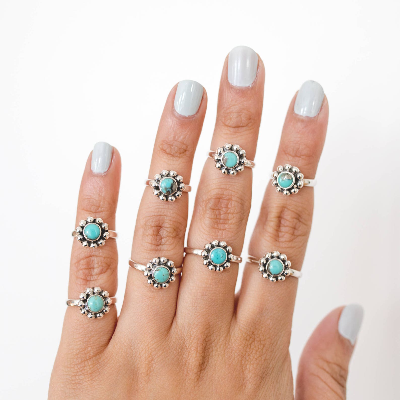 Genuine Turquoise Ring Silver Flower Ring | Etsy