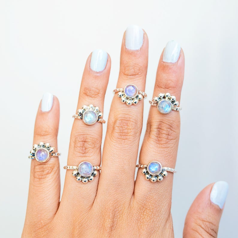 Round Moonstone Ring Everyday Stack Ring | Etsy