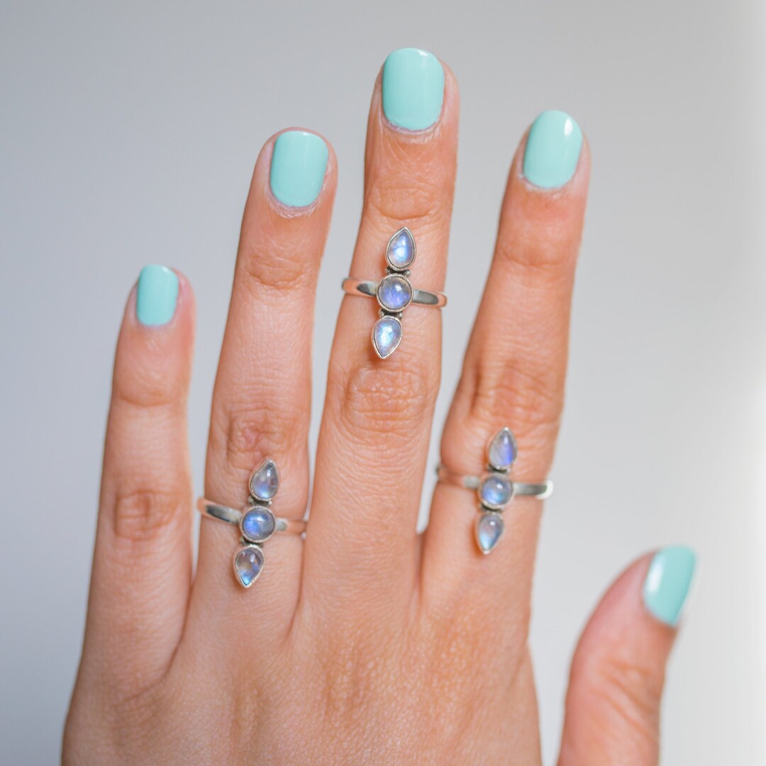Blue Moonstone Ring, Boho Moonstone Ring - Etsy