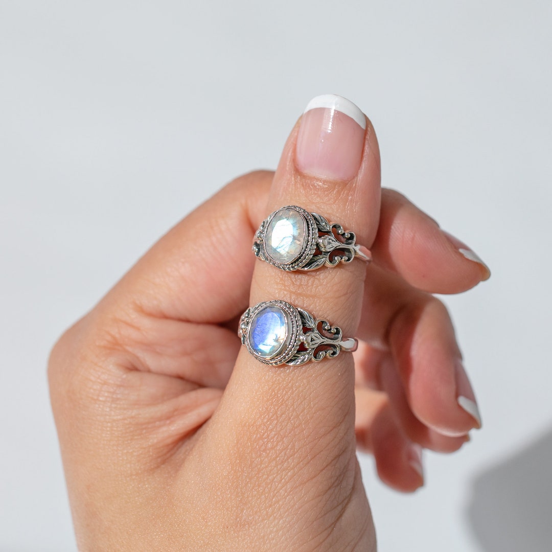 Oval Moonstone Ring in Solid Sterling Silver - Etsy