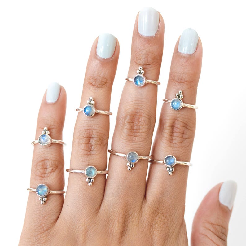 Tiny Moonstone Ring Round Blue Moonstone Ring - Etsy