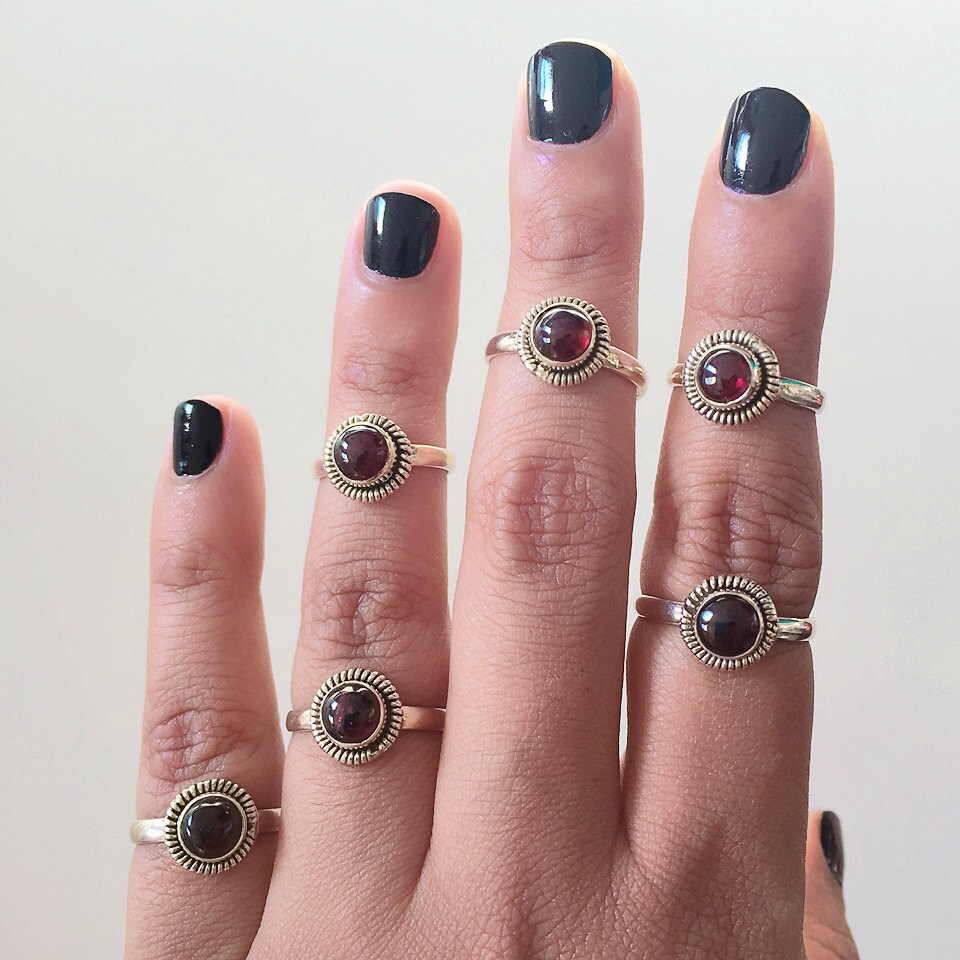 Round Garnet Ring Red Gemstone Ring | Etsy